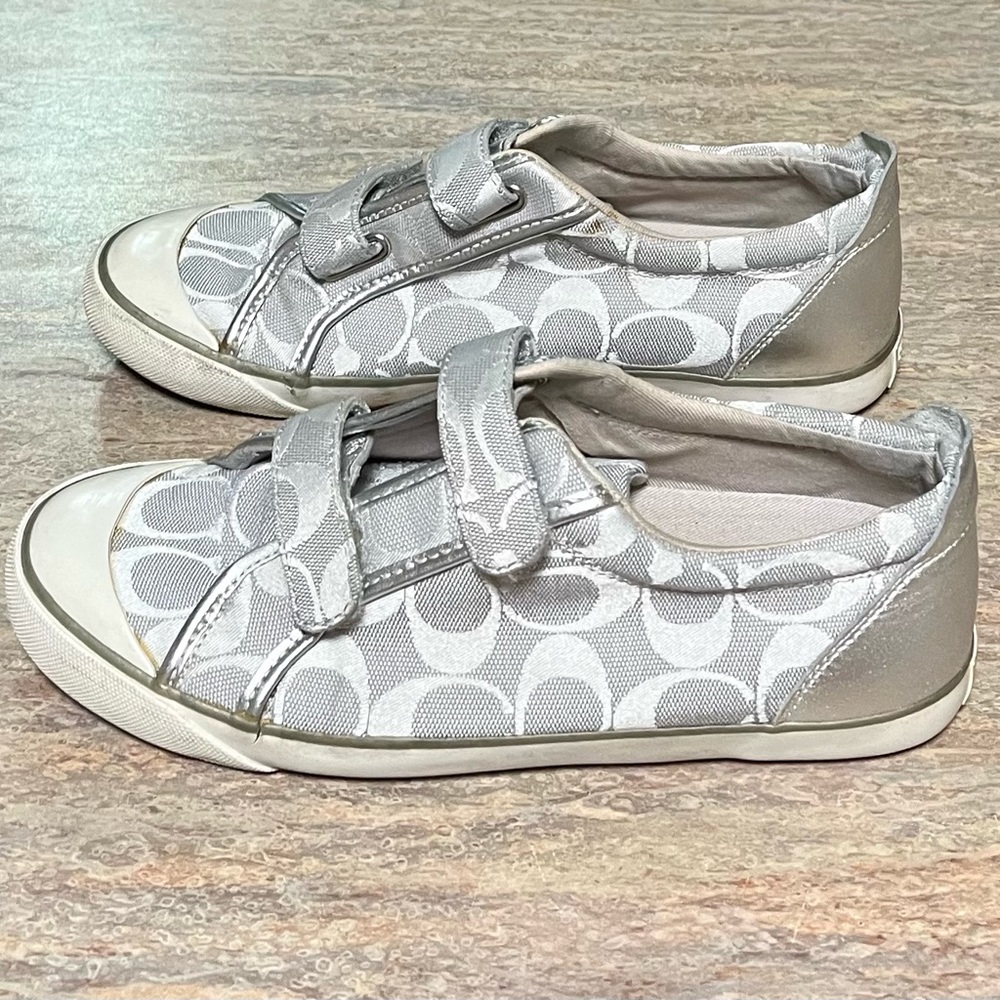 Coach Britt Silver And White Sneakers With Velcro Clo… - Gem